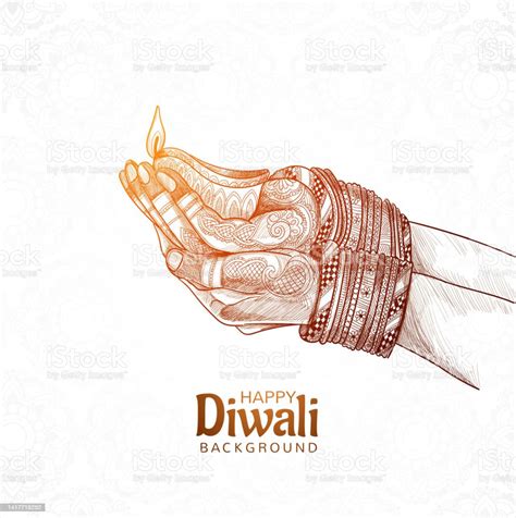 손으로 그린 스케치 인도 오일 램프 디왈리 축제 배경을 들고 손으로 공휴일에 대한 스톡 벡터 아트 및 기타 이미지 공휴일 디야 램프 디왈리 Istock