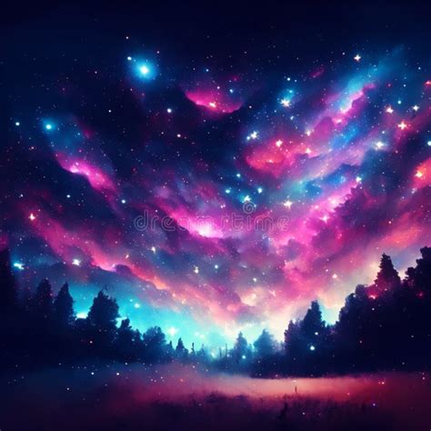 Night Landscape With A Big Tree And A Lake Vector Illustration Stock