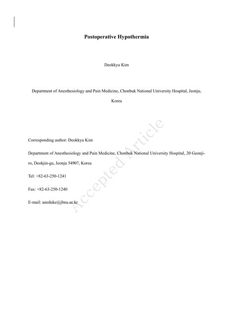 Pdf Postoperative Hypothermia