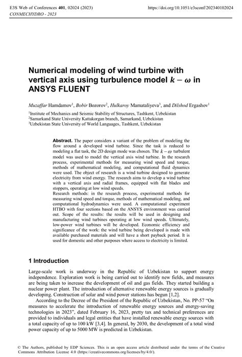 pdf numerical modeling of wind turbine with vertical axis using