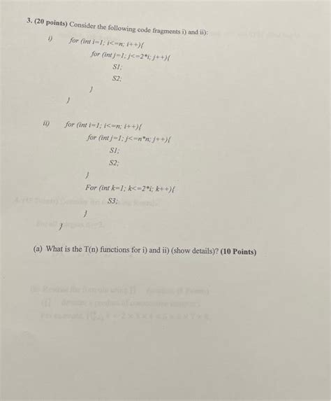 Solved 3 20 Points Consider The Following Code Fragments