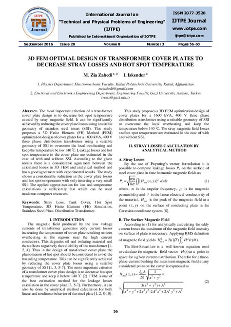 Pdf 3d Fem Optimal Design Of Transformer Cover Plates To Decrease Stray Losses And Hot Spot