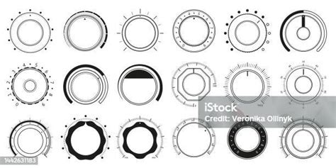 볼륨 조절 다이얼 라운드 레벨 노브 회전 제어 다이얼 및 사운드 컨트롤러 인터페이스 서클 스위치 벡터 세트 문자반에 대한 스톡 벡터 아트 및 기타 이미지 Istock
