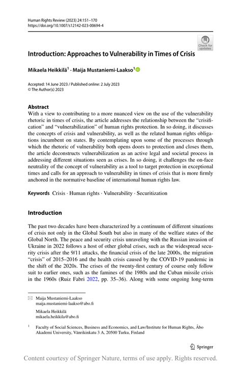 Pdf Introduction Approaches To Vulnerability In Times Of Crisis