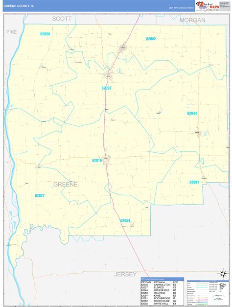 Greene County Il Zip Code Wall Map Basic Style By Marketmaps Mapsales