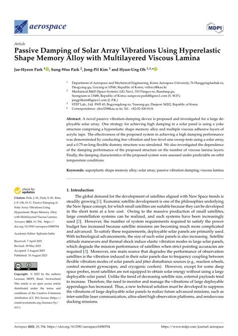Pdf Passive Damping Of Solar Array Vibrations Using Hyperelastic Shape Memory Alloy With