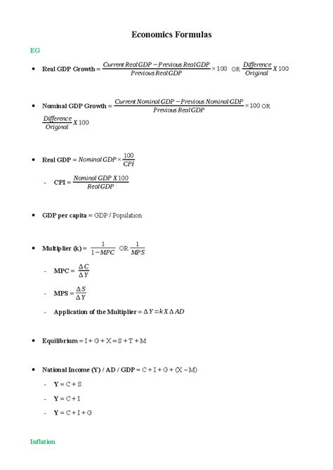 Formulas Uesssss Economics Formulas Eg Real Gdp Growth Current