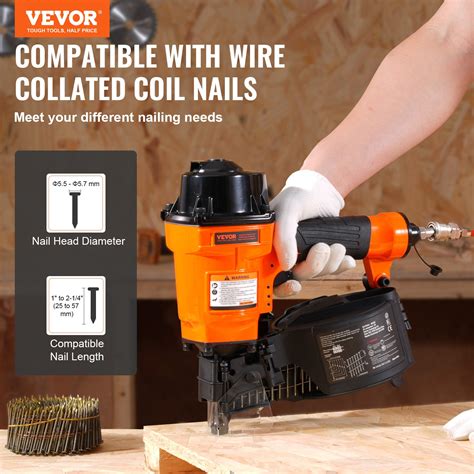 Vevor Mcn55 Coil Siding Nailer 1 Inch To 2 14 Inch 15 Degree Pneumatic