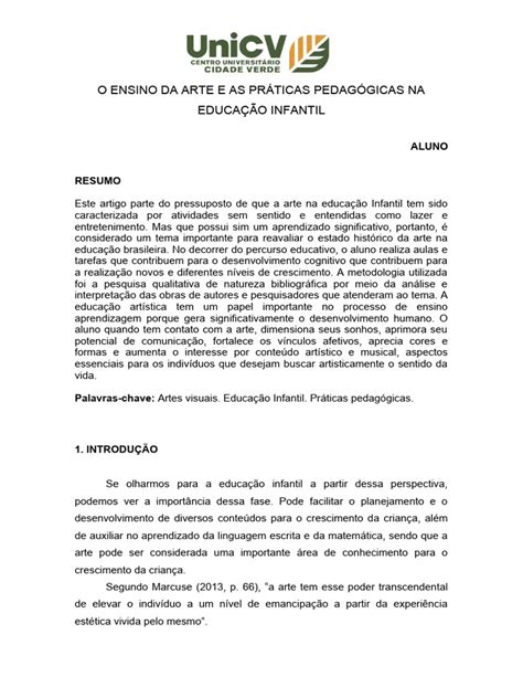 O Ensino Da Arte E As Práticas Pedagógicas Na Educação Infantil Pdf