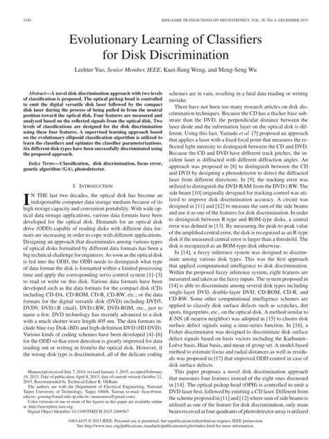 pdf evolutionary learning of classifiers for disc discrimination