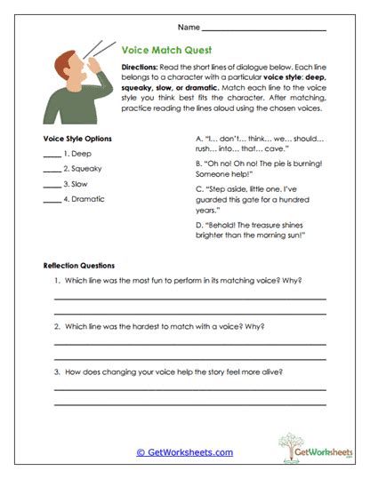 Voice Match Quest Worksheet Matching Tone To Dialogue
