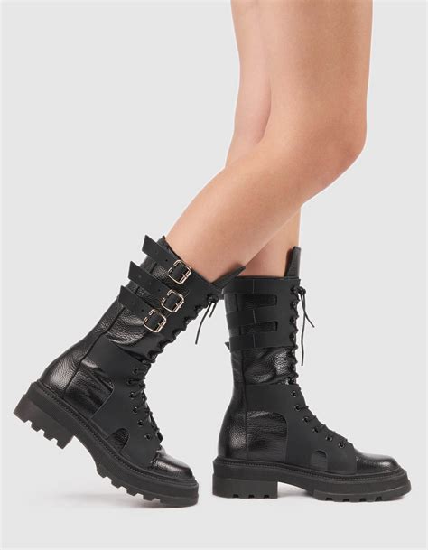 Bocanci Din Piele Neagra Rubber Moja Ro