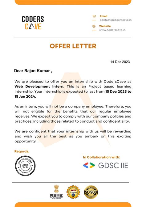 Rajan Kumar On Linkedin Coderscave Internship Offerletter Webdevelopmentinternship