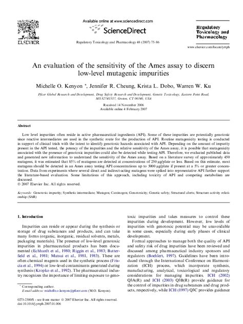 Pdf An Evaluation Of The Sensitivity Of The Ames Assay To Discern Low Level Mutagenic Impurities