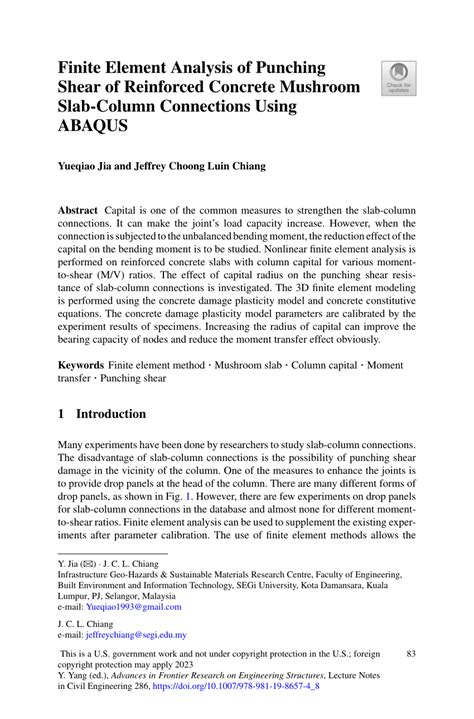 Pdf Finite Element Analysis Of Punching Shear Of Reinforced Concrete Mushroom Slab Column