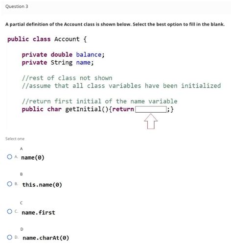 solved a partial definition of the account class is shown