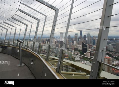 View Of The Platform Or Observation Deck At Top Of Space Needle High