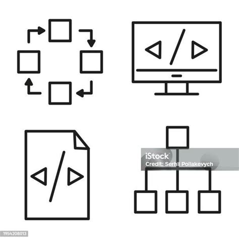 프로그래밍 코드 응용 프로그램 아이콘 집합 벡터 일러스트 레이 션입니다 주당순이익 10 0명에 대한 스톡 벡터 아트 및 기타