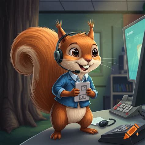 Cartoon Squirrel Working In A Call Center On Craiyon