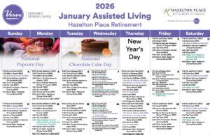 January 2026 Monthly Assisted Living Calendar Hazelton Place