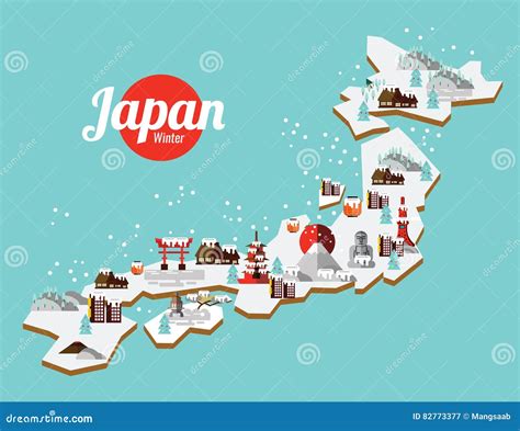 Japan Winter Landmark And Travel Map Stock Vector Illustration Of
