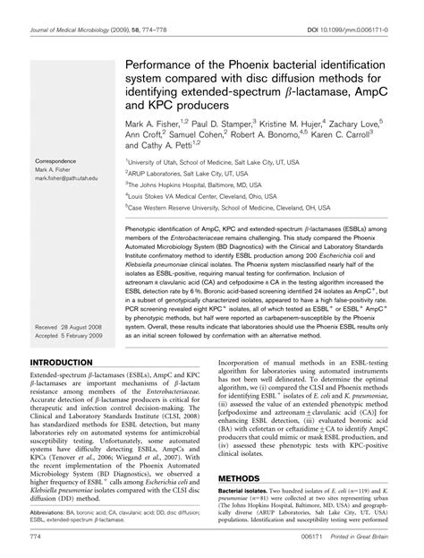 Pdf Performance Of The Phoenix Bacterial Identification System