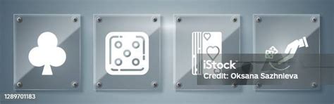 게임 주사위를 던지는 인간의 손 카드 놀이의 갑판 게임 주사위와 클럽 기호와 카드 재생을 설정합니다 정사각형 유리 패널 벡터 가능성에 대한 스톡 벡터 아트 및 기타 이미지