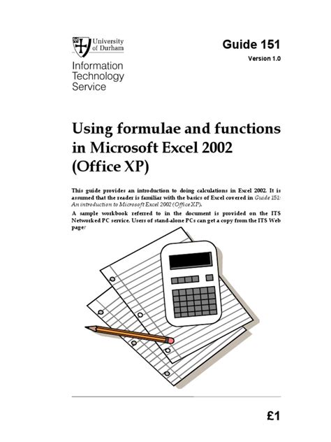 Using Formulae And Functions In Microsoft Excel 2002 Office Xp Pdf