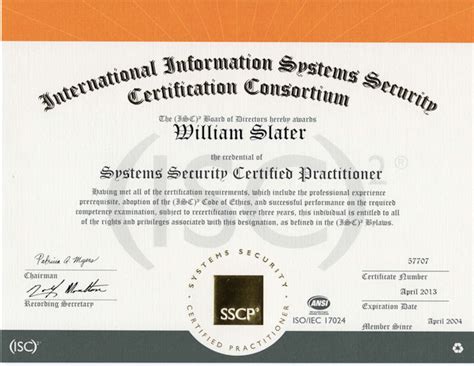 William F Slater Iii Professional Certifications