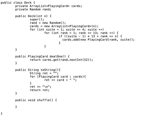 Solved Create A Method Called Shuffle In The Deck Class