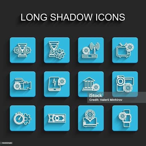 라인 시간 관리 설정 빠른 결제 모래 시계 토스터 스마트 워치 파워 뱅크 비디오 카메라 및 은행 건물 아이콘을 설정합니다 벡터 건축하기에 대한 스톡 벡터 아트 및 기타