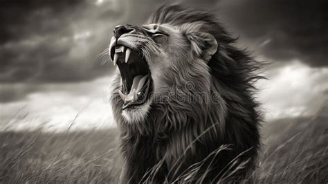 Lion Growling Black And White