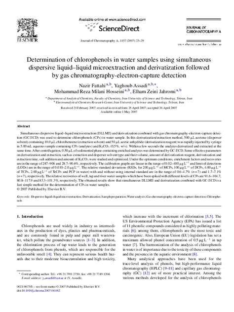 Pdf Determination Of Chlorophenols In Water Samples Using