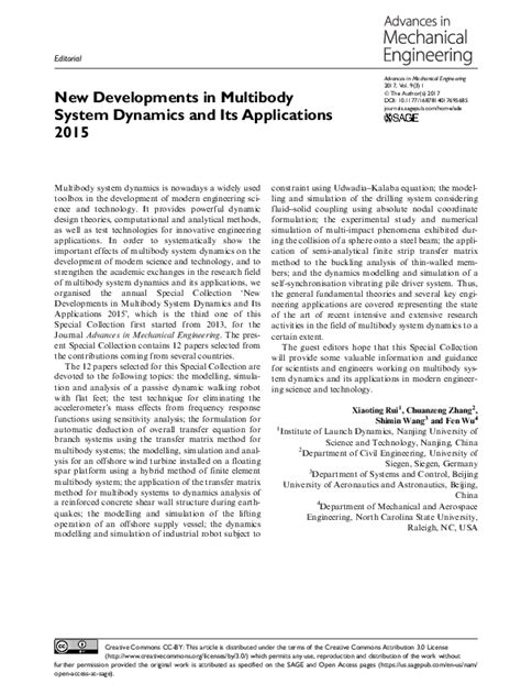 Pdf New Developments In Multibody System Dynamics And Its Applications Fen Wu