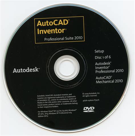 Autocad Inventor Professional Suite 2010 Disc 1 Autodesk 462b1 05a001 P307a 2009 Free