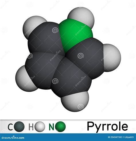 Pyrrole Molecule Molecular Structure Heterocyclic Aromatic Compound Ball And Stick 3d Model