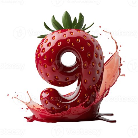 A Strawberry Creatively Shaped Like The Number 9 Is Surrounded By A