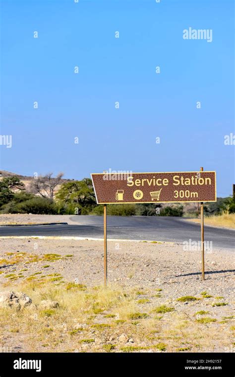 A Street View Of The Isolated Town Of Uis In Namibia Southern Africa With A Service Station Road