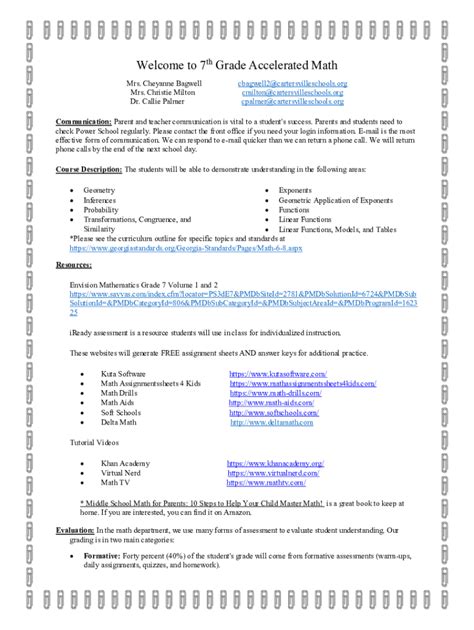 Fillable Online Welcome To 7th Grade Accelerated Math Fax Email Print