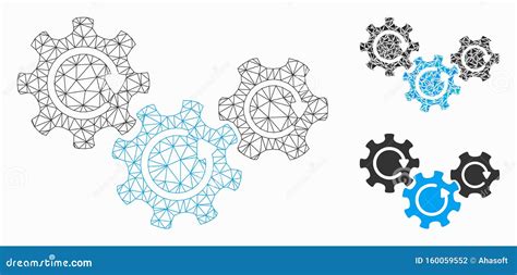 Transmission Gears Rotation Vector Mesh Network Model And Triangle Mosaic Icon Stock Vector