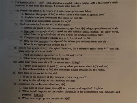 Solved 1 The Formula H T −16t2 480t Describes A Model