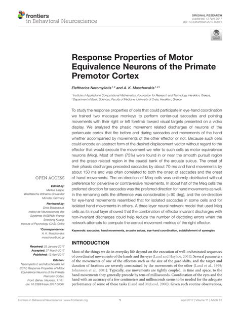 Pdf Response Properties Of Motor Equivalence Neurons Of The Primate