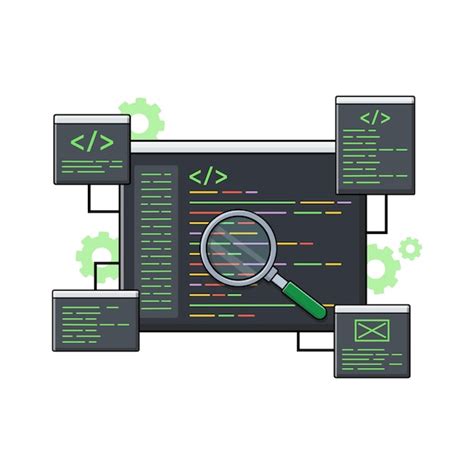 Premium Vector Code Window With Magnifying Glass Vector Illustration Coding Analysis Concept