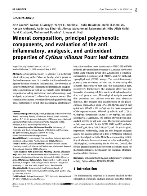 Pdf Mineral Composition Principal Polyphenolic Components And