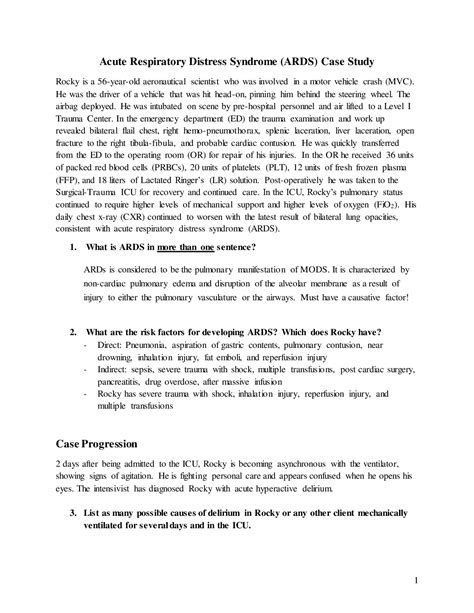 Acute Respiratory Distress Syndrome Ards Case Study Updared And