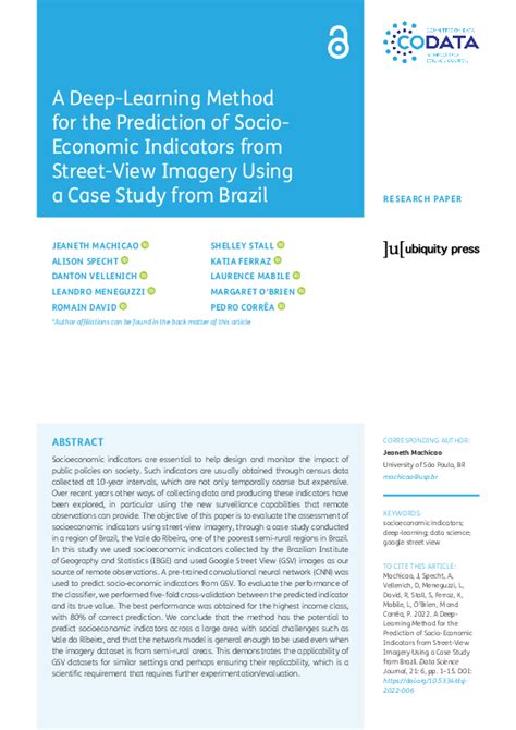 Pdf A Deep Learning Method For The Prediction Of Socio Economic Indicators From Street View