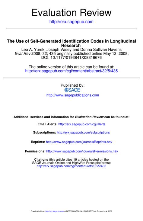 Pdf The Use Of Self Generated Identification Codes In Longitudinal Research