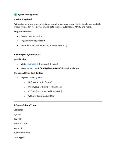Python Basics For Beginners Guide Pdf