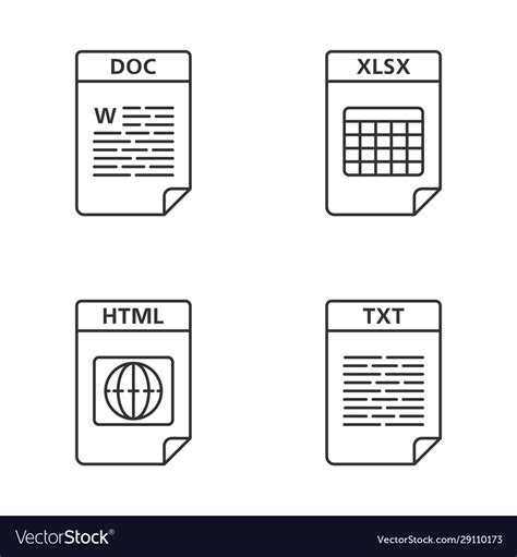 Files Format Linear Icons Set Royalty Free Vector Image