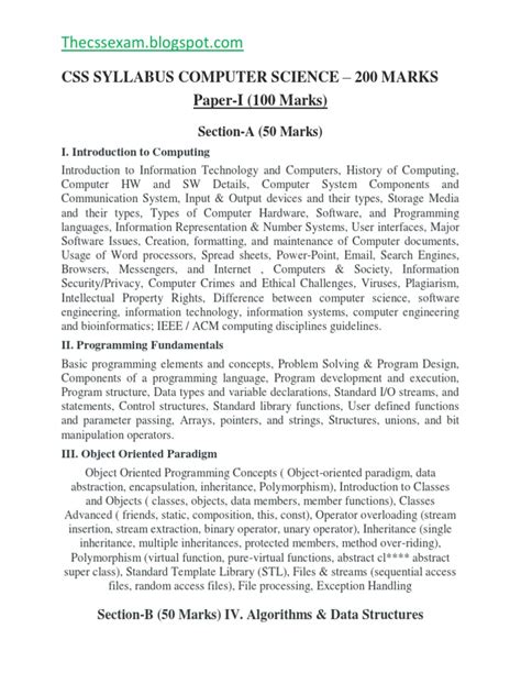 Css Syllabus Computer Science 200 Marks Download Free Pdf